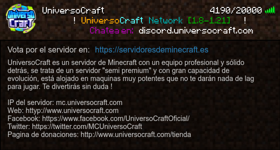 UniversoCraft Servidor de Minecraft - ServidoresDeMinecraft.ES